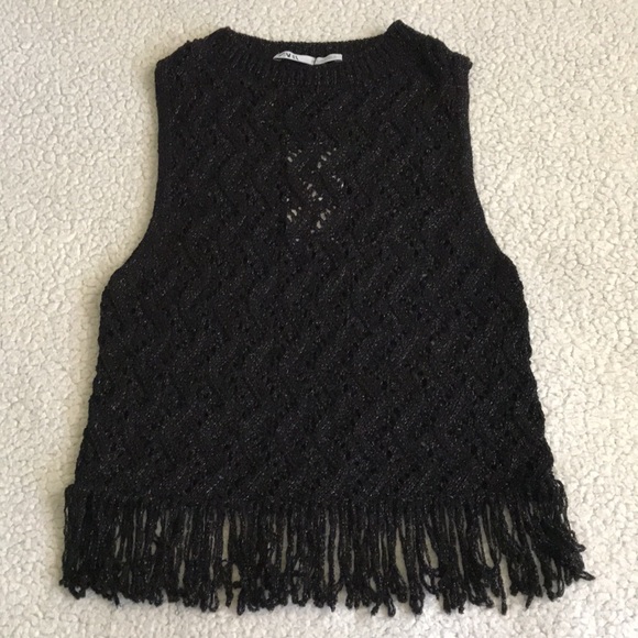 Zara | Tops | Zara Metallic Thread Knit Fringed Top S New | Poshmark